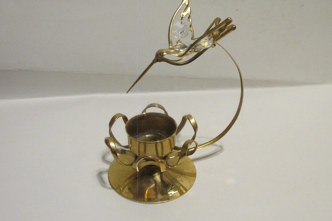 Flying Hummingbird Tealight Candle Holder Gold Plate Crystal Bird - Etsy