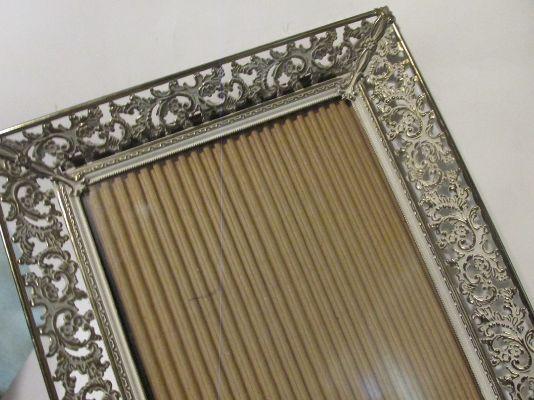 Filigree Frame Gold Tone Burnished Off-white Tabletop or Wall Ornate ...