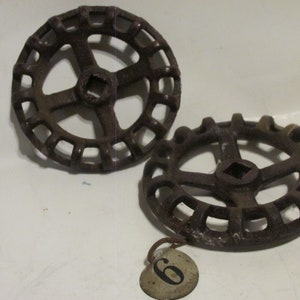 Industrial Pair Large Iron Valve Wheels, Steampunk, One Has Metal ...