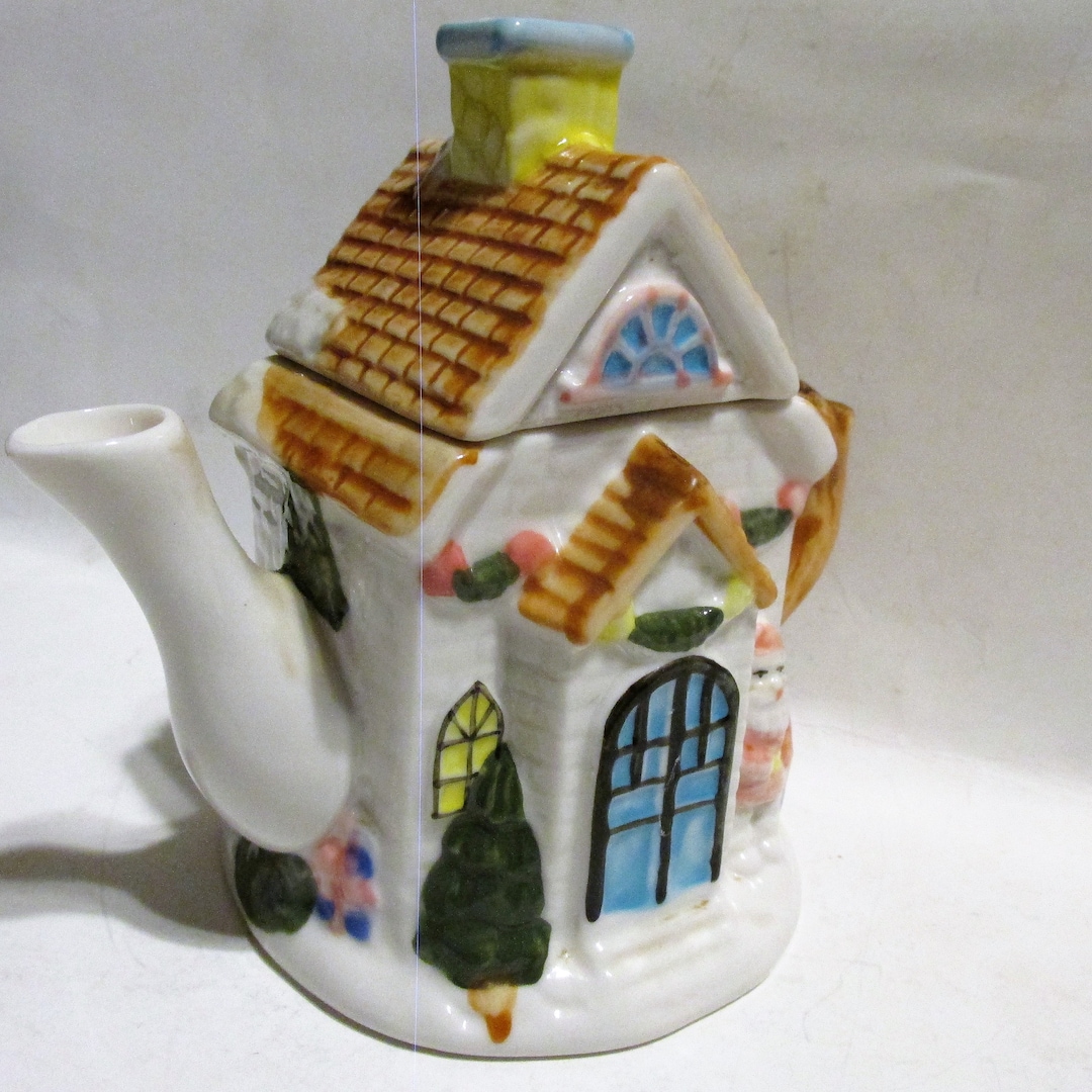 Christmas Cottage House, Cottage Church Hand Painted Teapot - Etsy