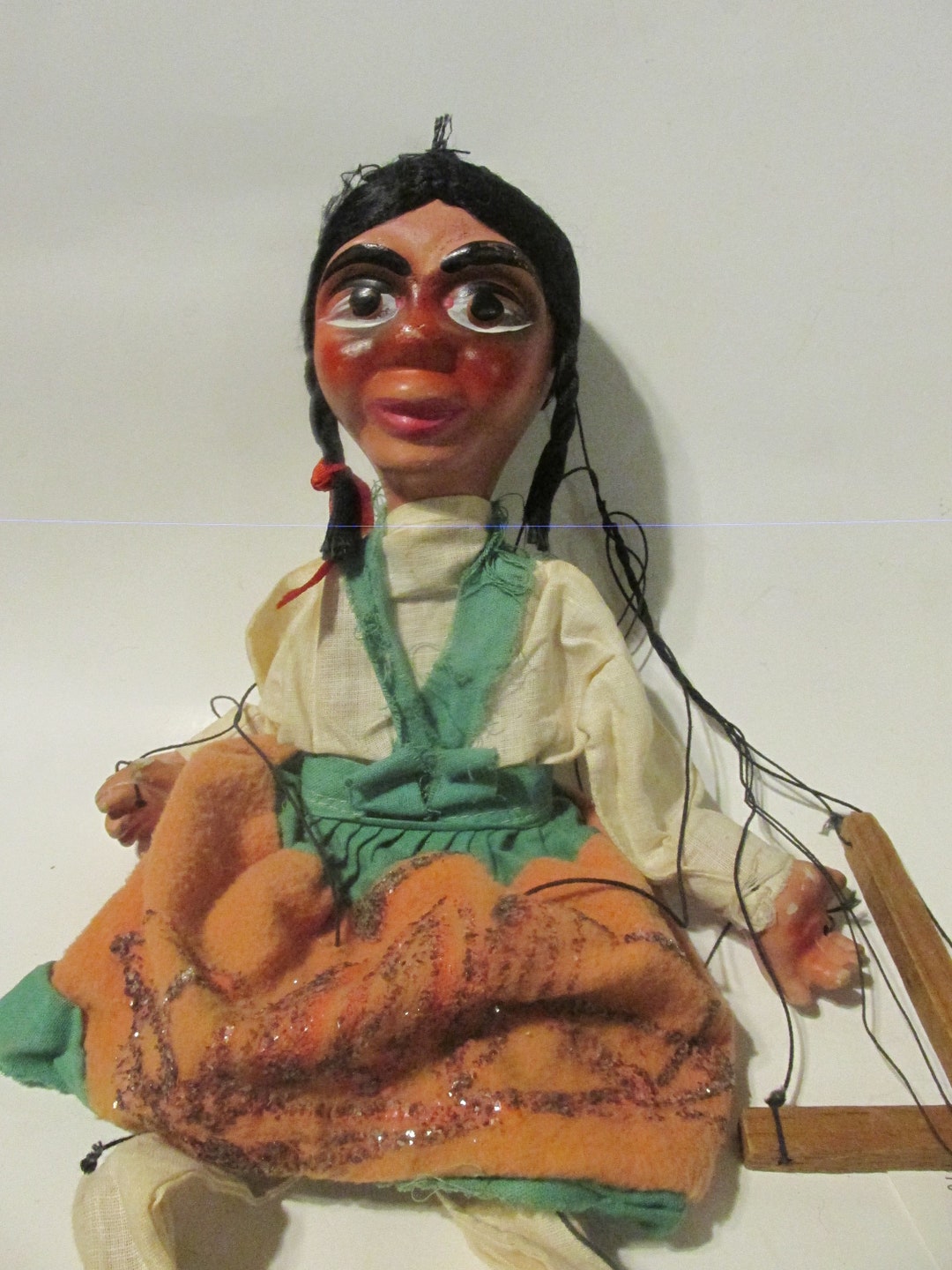 Mexican RARE Folk Art String Puppet Marionette With Glitter Design ...