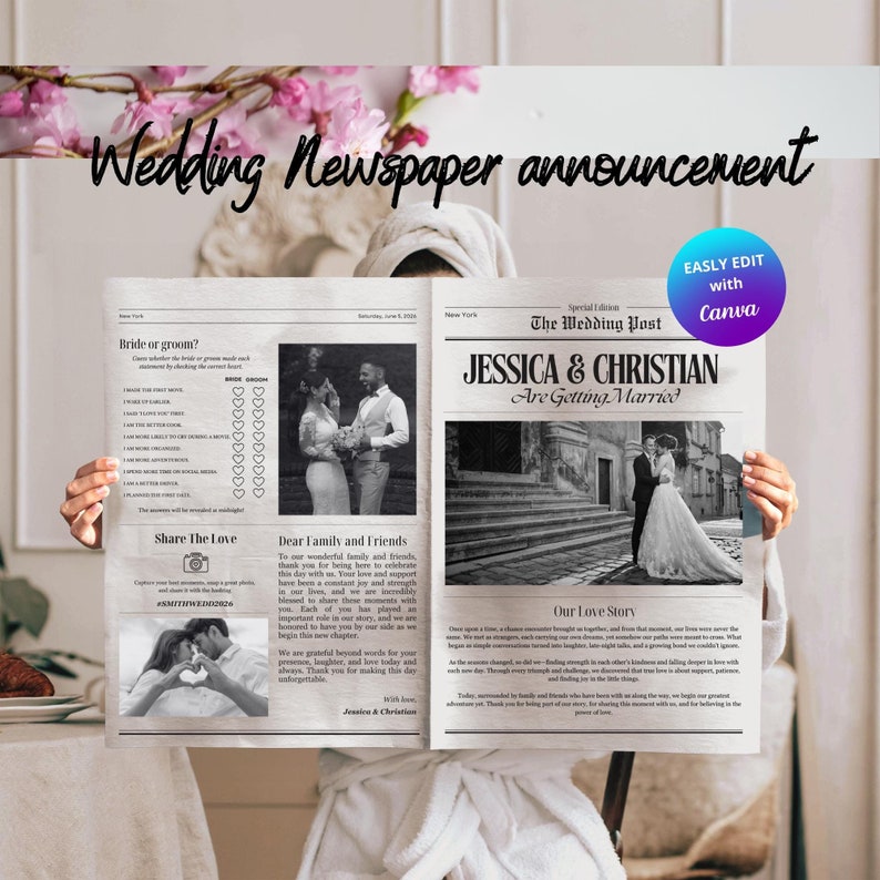 Wedding Newspaper Template With Photo Wedding Newspaper Announcement ...