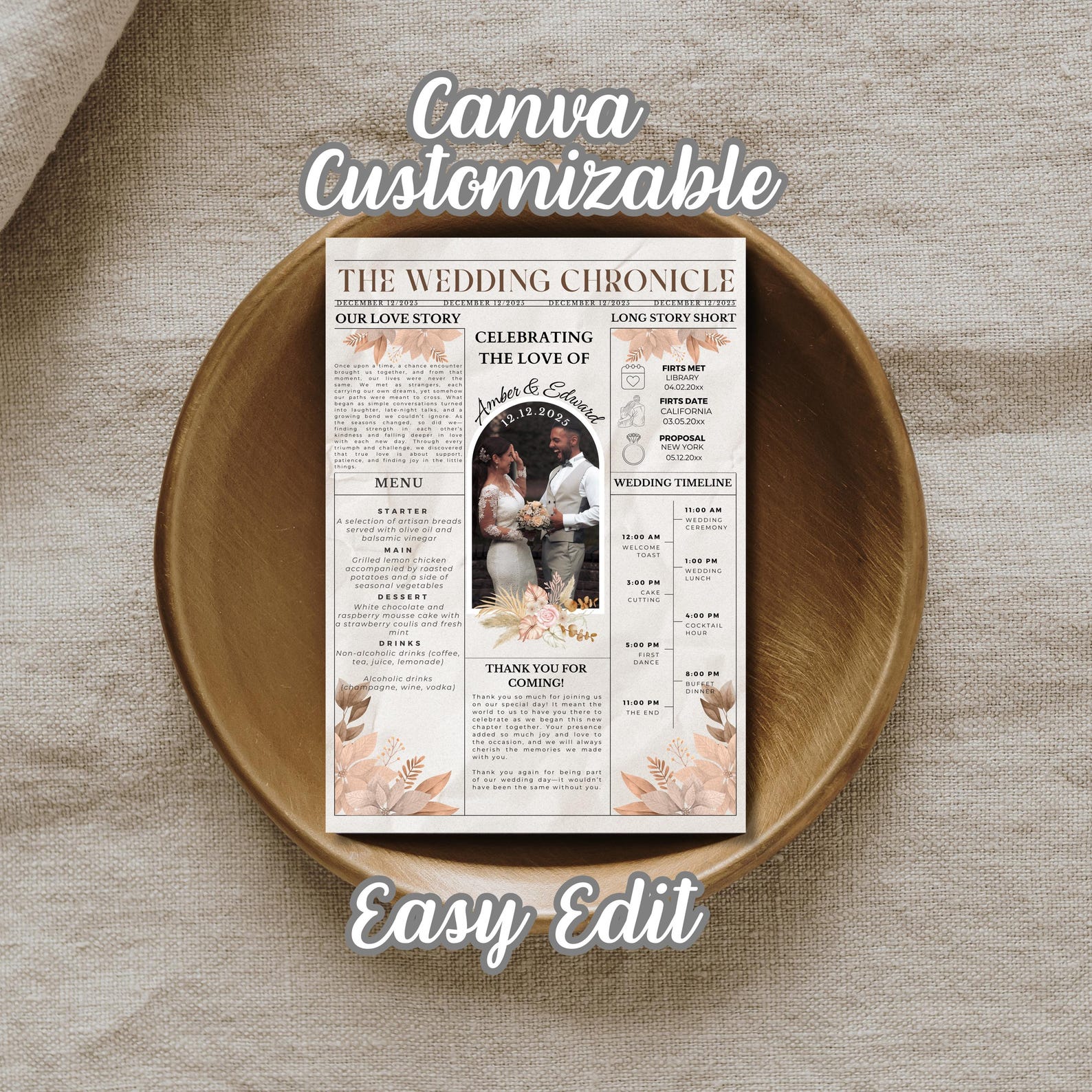 Wedding Newspaper Template With Photo Wedding Newspaper Announcement ...