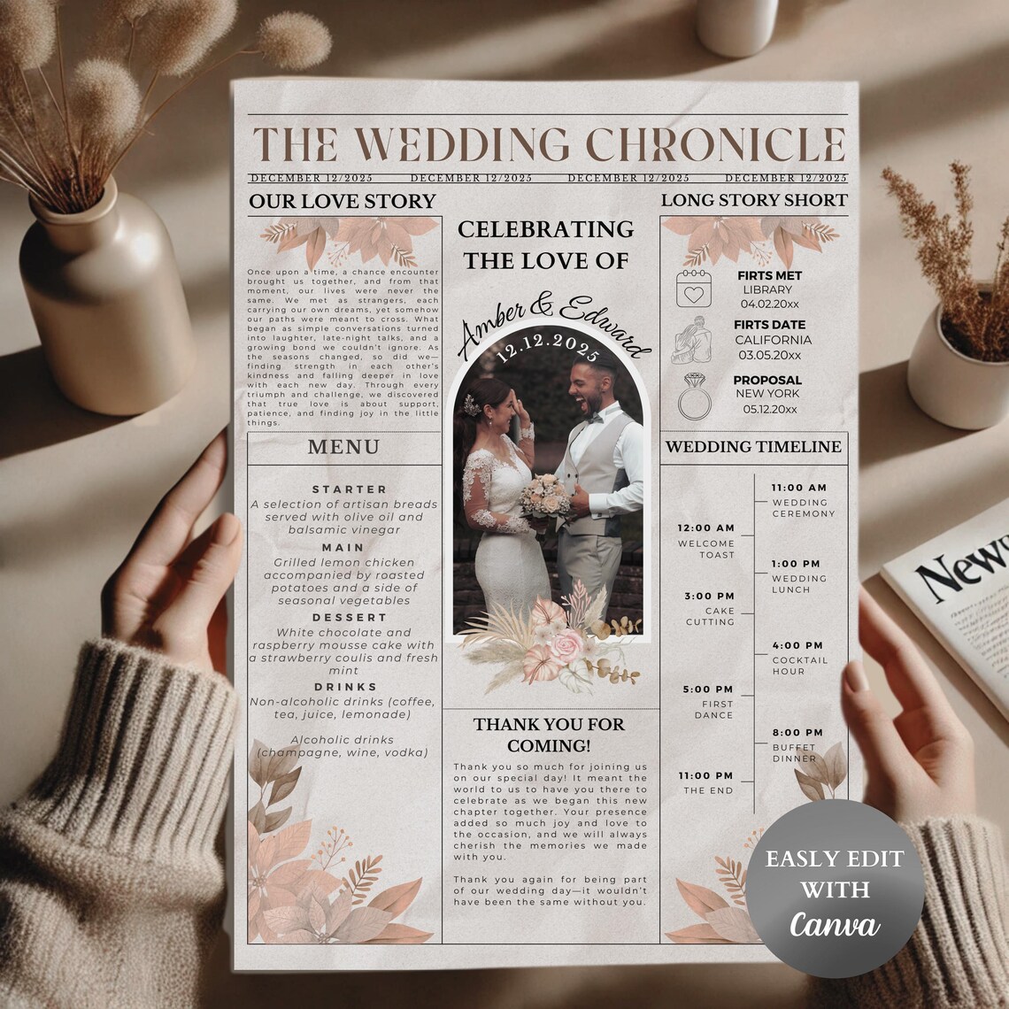Wedding Newspaper Template With Photo Wedding Newspaper Announcement ...