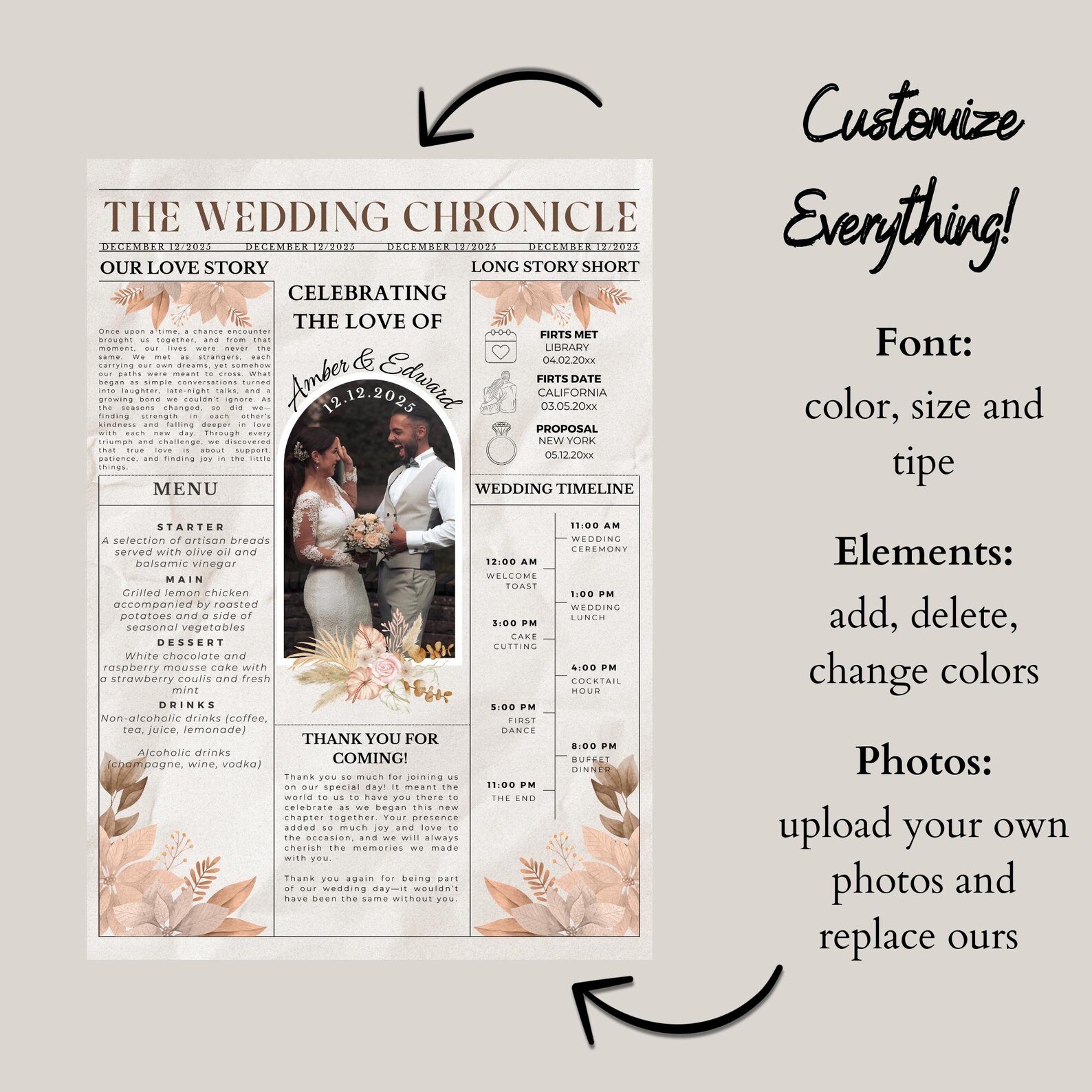 Wedding Newspaper Template With Photo Wedding Newspaper Announcement ...