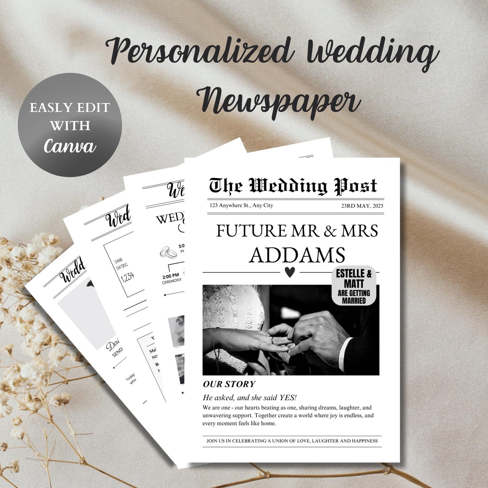 Customizable Wedding Newspaper Template Favor for Newlyweds Unique ...