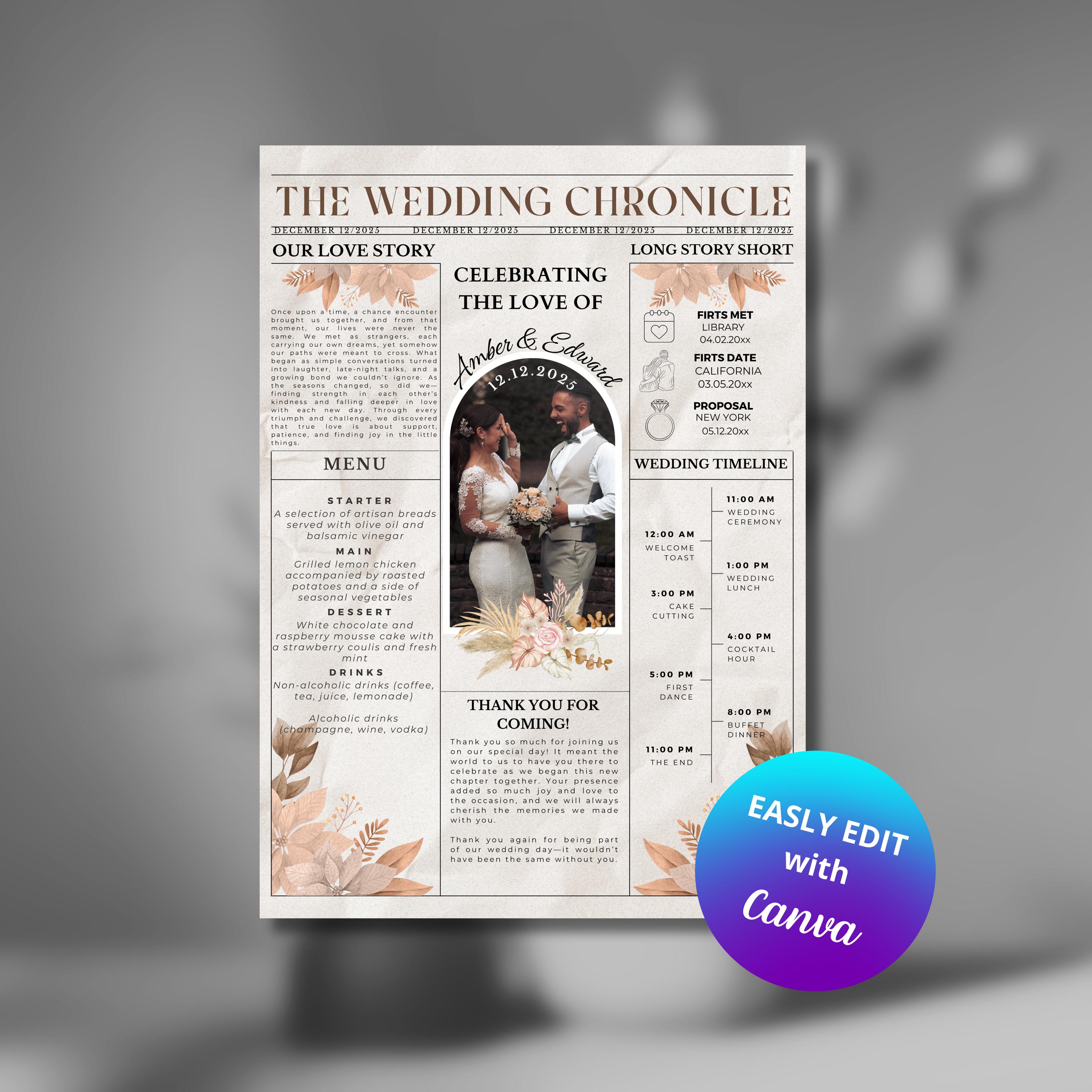 Wedding Newspaper Template With Photo Wedding Newspaper Announcement ...