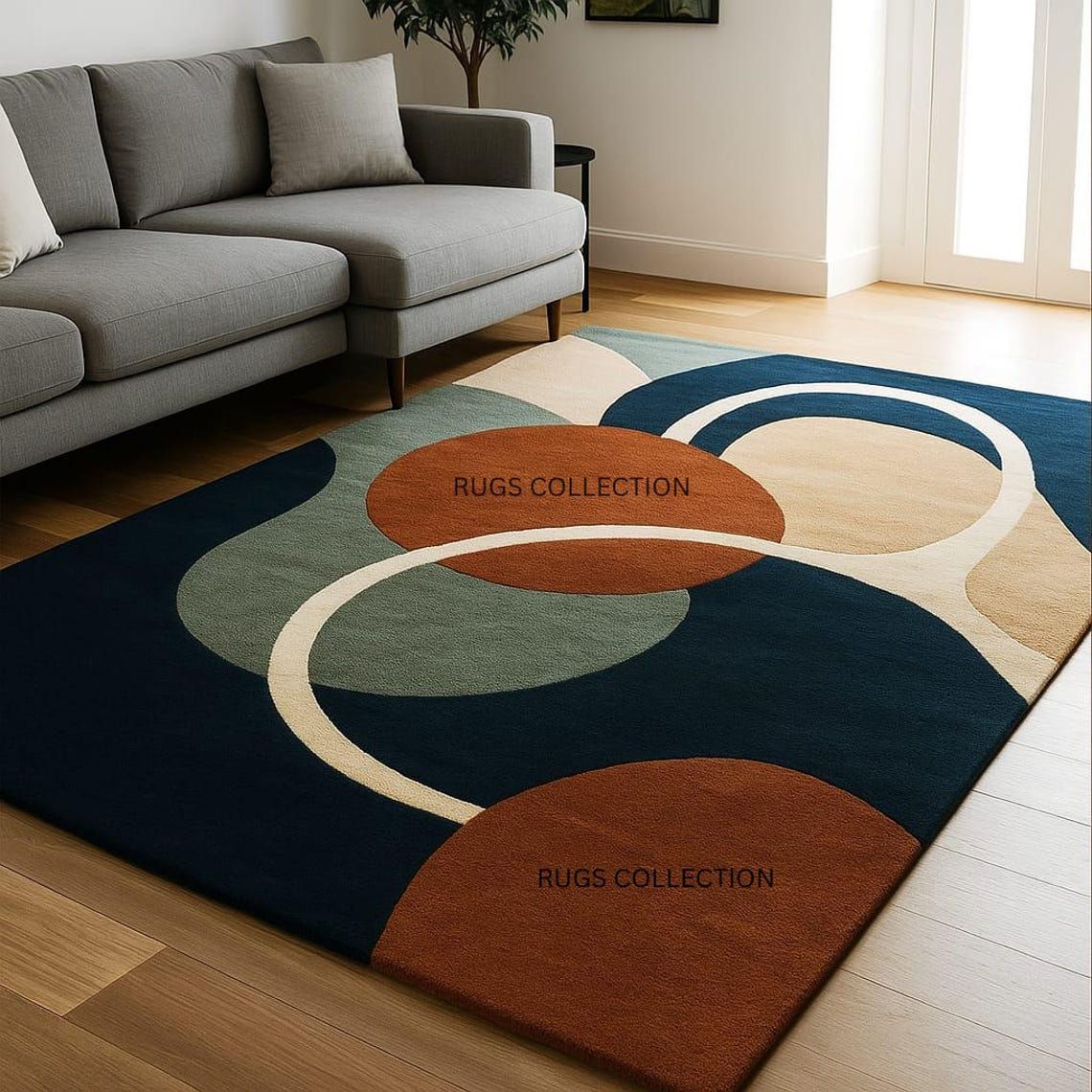 Modern Abstract Hand Tufted Rug – Geometric Area Rug for Living Room ...