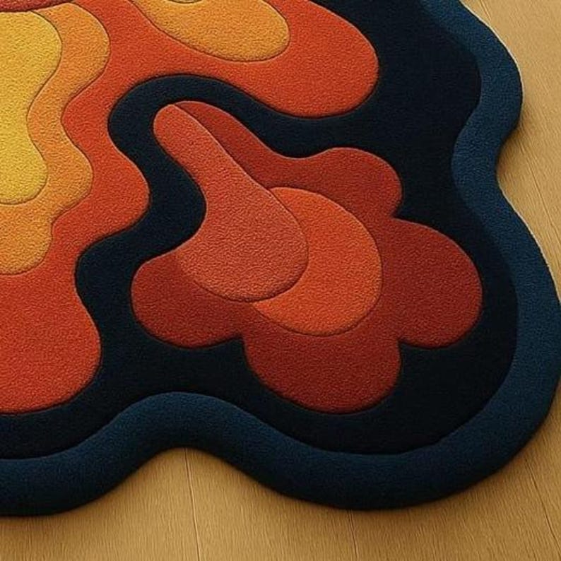 Modern Burnt Orange Blue 3D Hand Tufted Wool 5x7 8x10 Area Rug for ...
