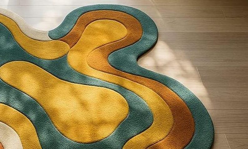 Modern Mustard Orange 3D Amoeba Shape Hand Tufted Wool 8x10 Area Rug ...