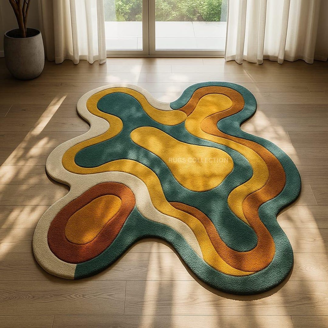 Modern Mustard Orange 3D Amoeba Shape Hand Tufted Wool 8x10 Area Rug ...