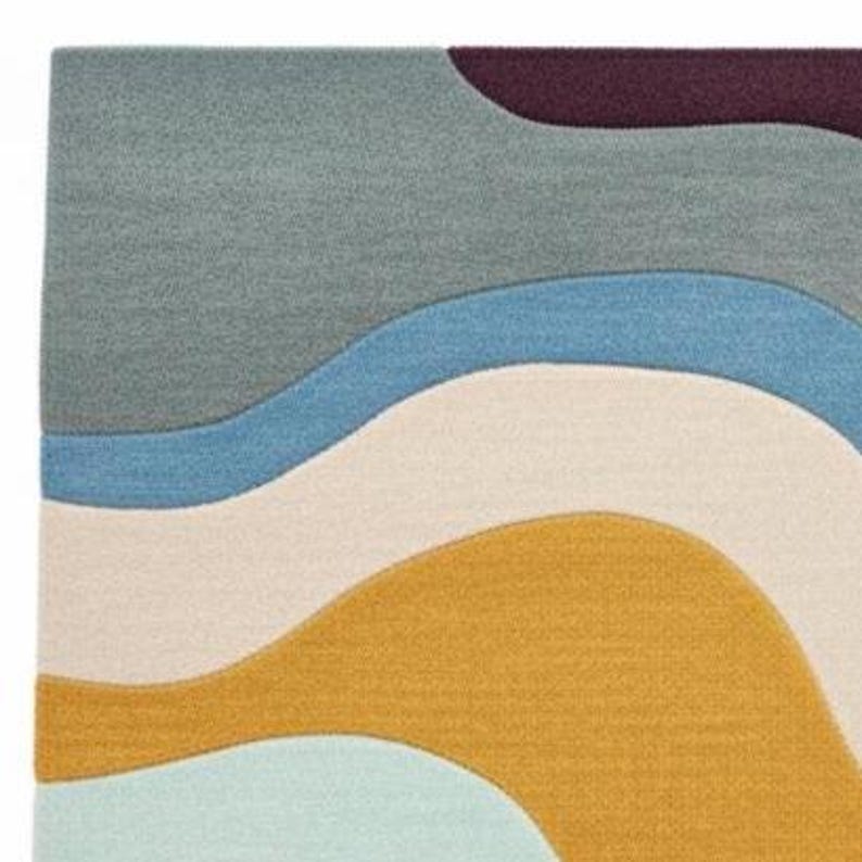Modern Colorful Wavy Sculptural Handmade Irregular Shape 8x10 Wool Area ...