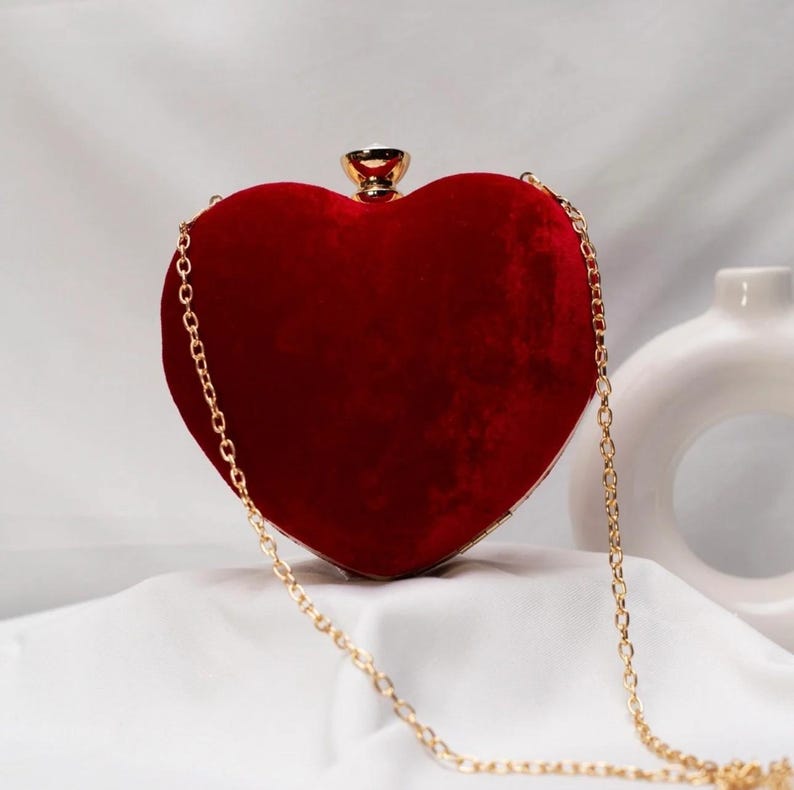 Valentine Bridal Wedding Velvet Heart Clutch Women Party Purse Female ...