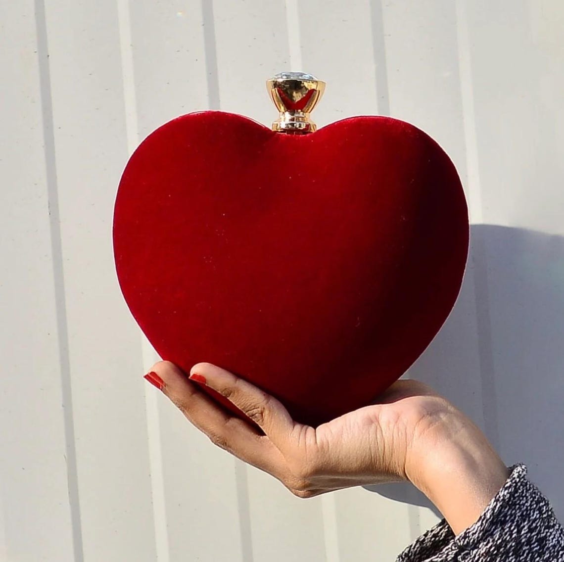 Valentine Bridal Wedding Velvet Heart Clutch Women Party Purse Female ...