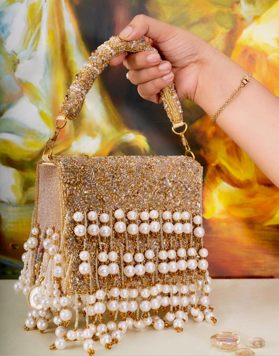 Beautiful Majestic Pearl Bridal Flap Clutch Gifts Handbag Purse Box Bag ...