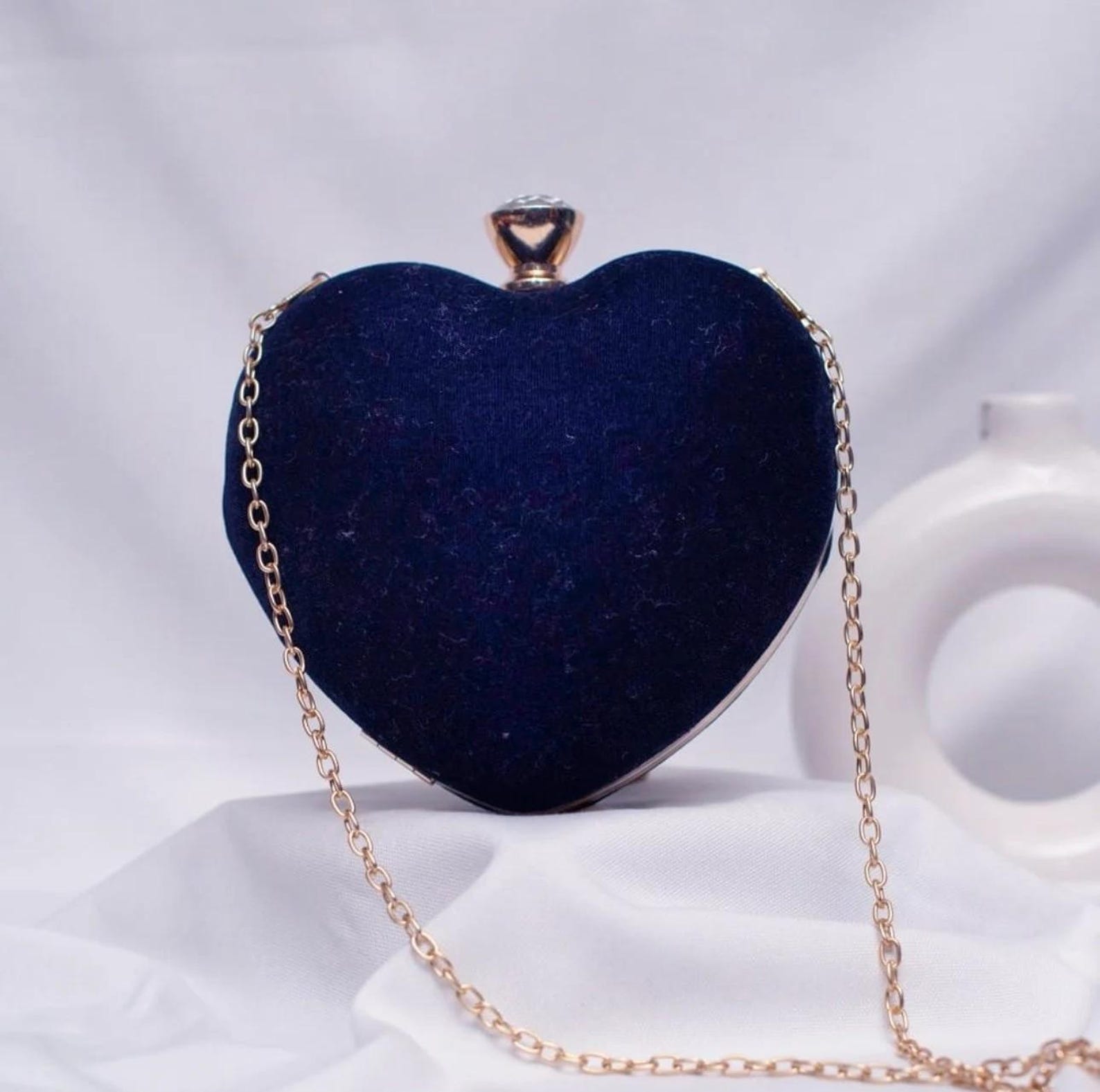 Valentine Bridal Wedding Velvet Heart Clutch Women Party Purse Female ...