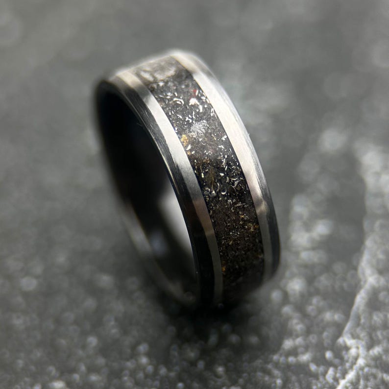 Meteorite Ring With Gold Leaf: Handmade Cosmic Wedding Band - Etsy