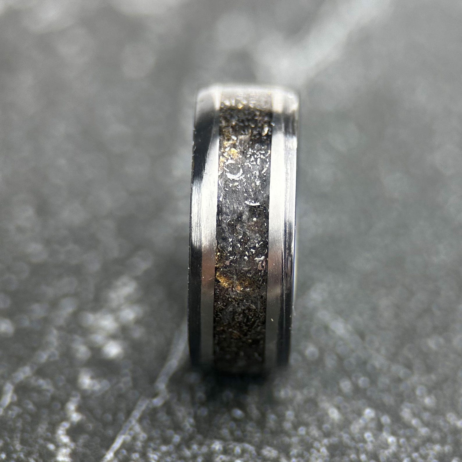 Meteorite Ring With Gold Leaf: Handmade Cosmic Wedding Band - Etsy