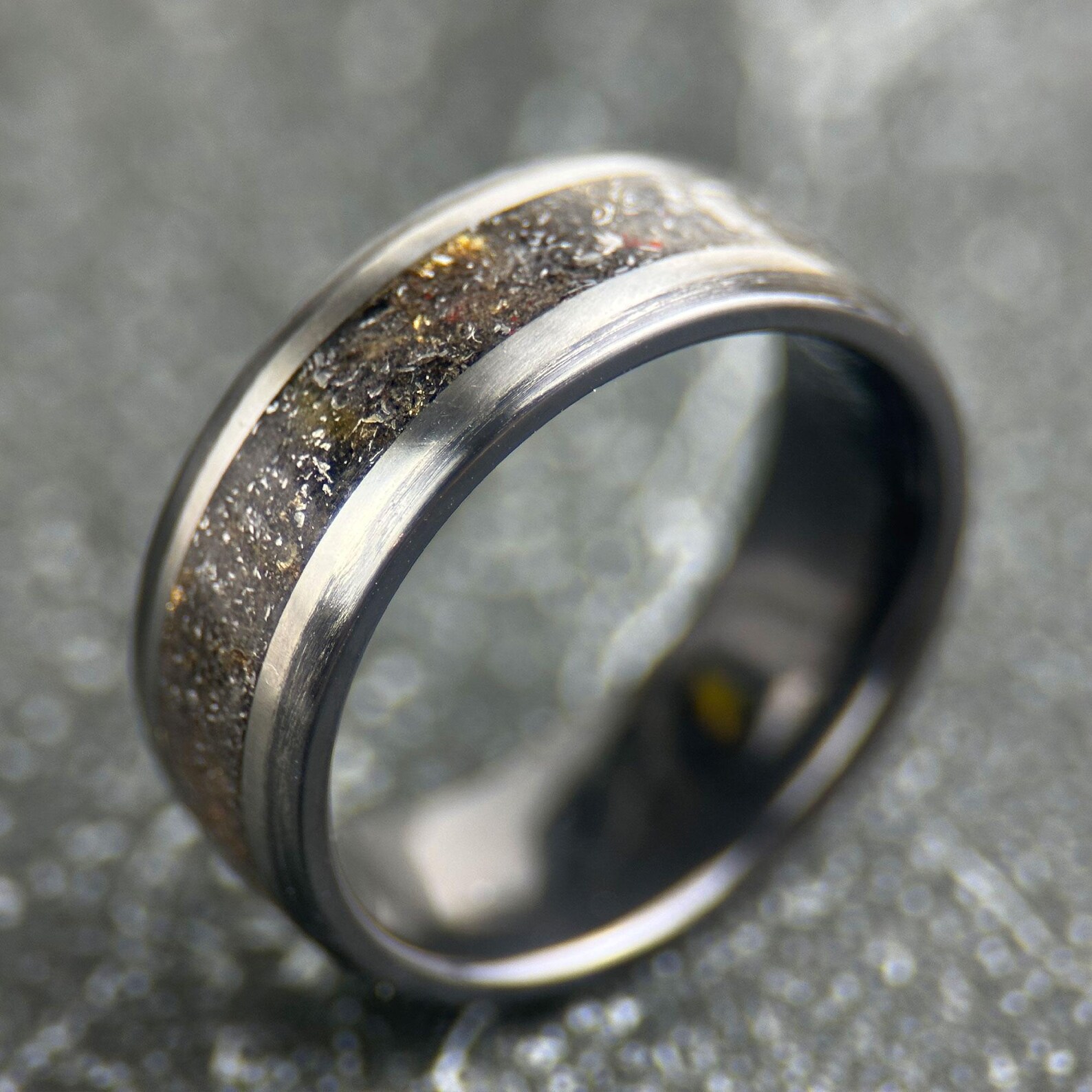 Meteorite Ring With Gold Leaf: Handmade Cosmic Wedding Band - Etsy