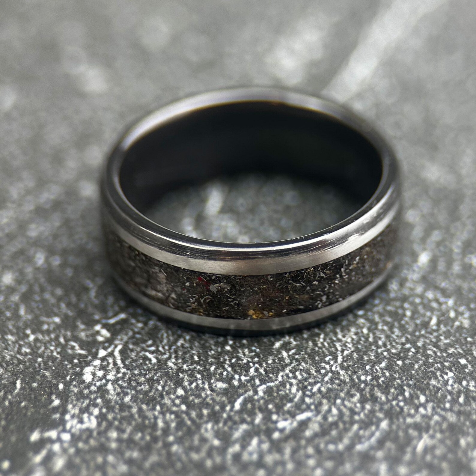 Meteorite Ring With Gold Leaf: Handmade Cosmic Wedding Band - Etsy