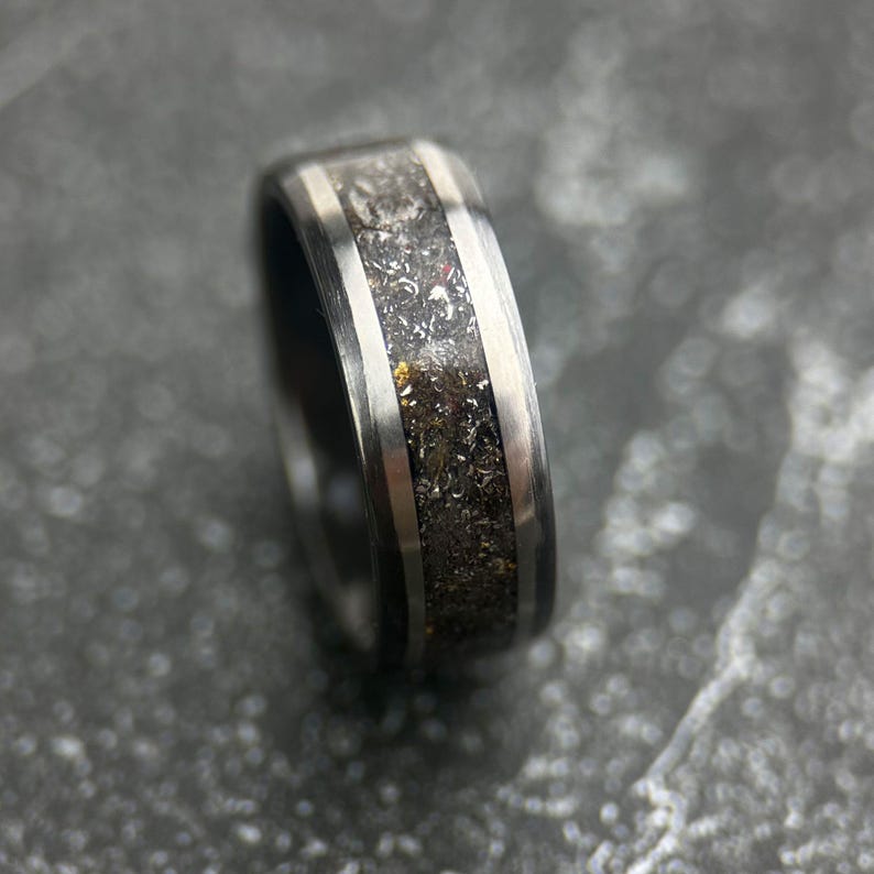 Meteorite Ring With Gold Leaf: Handmade Cosmic Wedding Band - Etsy