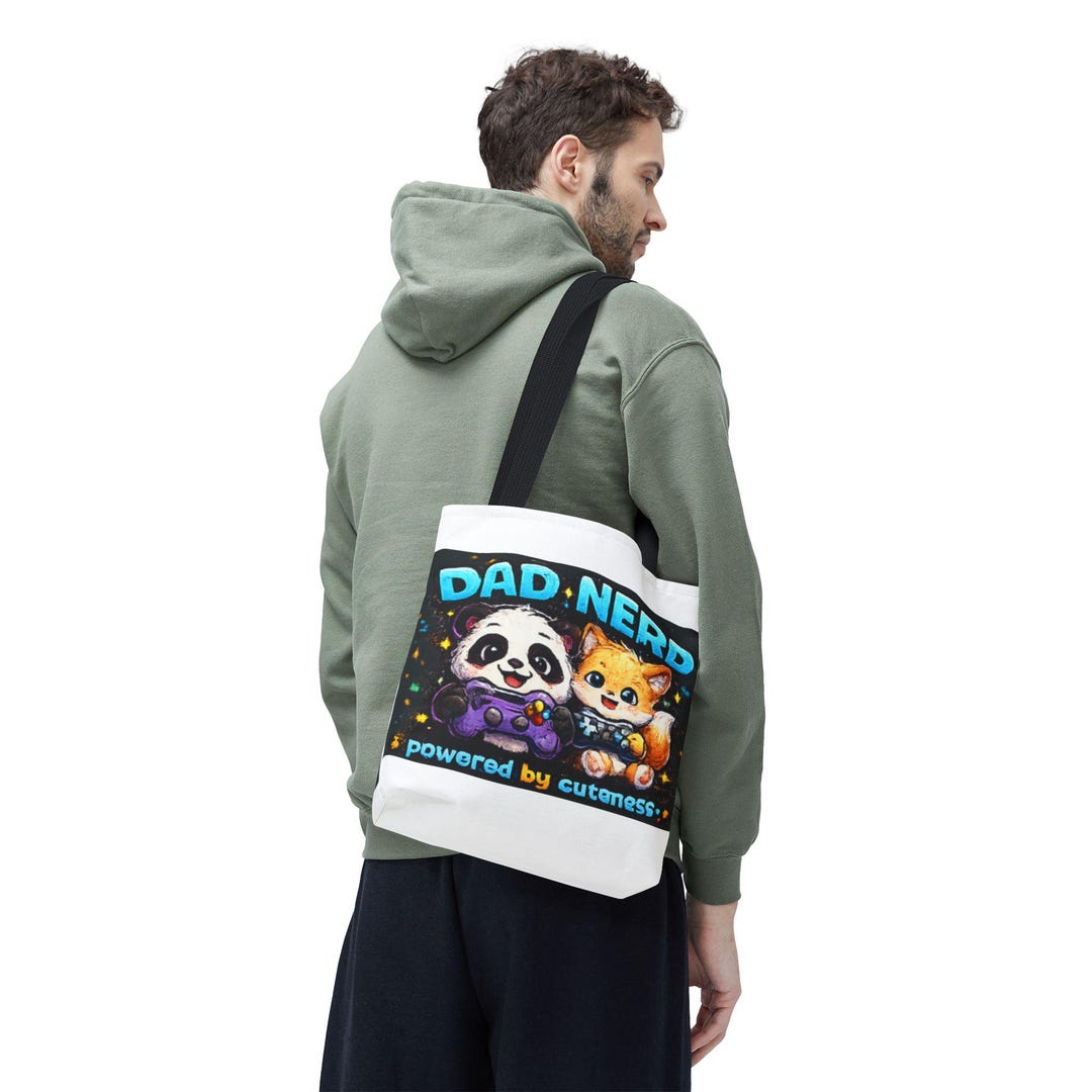 Dad Nerd Powered by Cuteness Tote Bag | Gamer Panda & Fox Design - Etsy