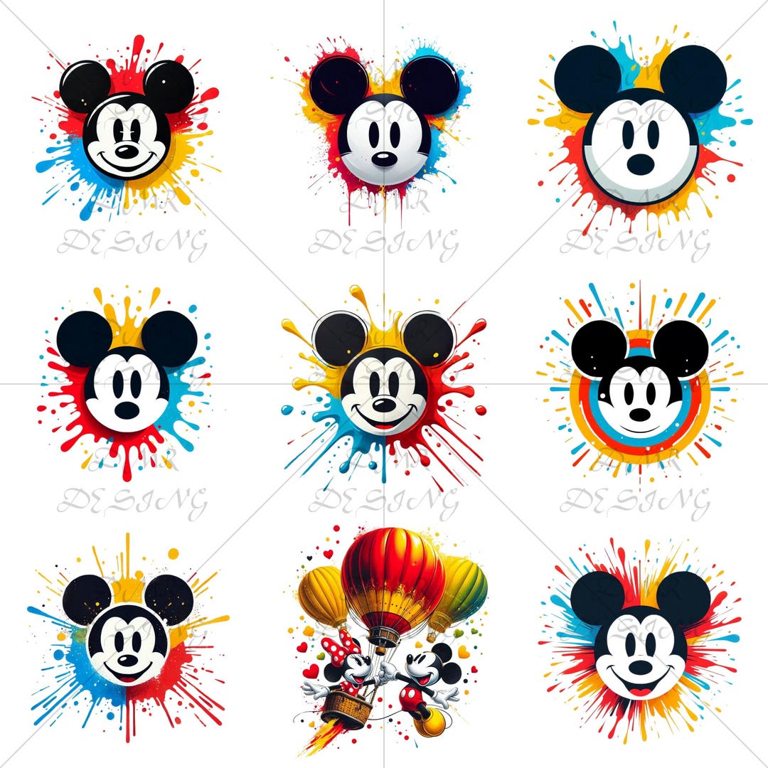10 PNG Mickey Mouse Splash, Mickey Mouse Png Bundle, Watercolor Digital ...