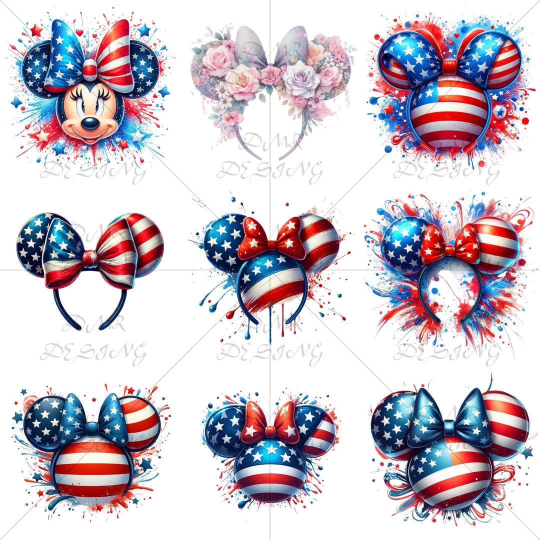 Mickey and Minnie Bundle, American Flag Mickey Mouse Head, USA Mickey ...