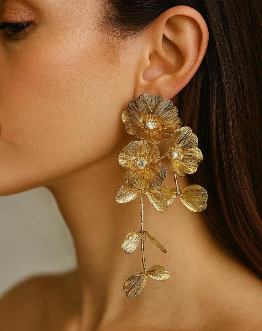 Gold Flower Earrings | Layered Large Flower Design | Summer Wedding and ...