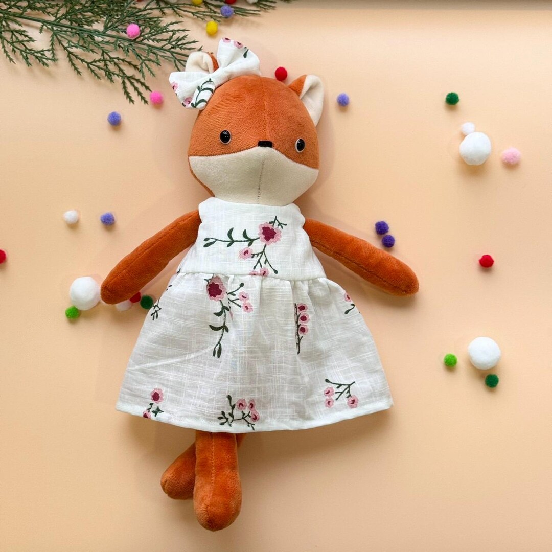 Handmade Fox Doll With Flower Dress, 14inches, Made From Minky Fabric ...