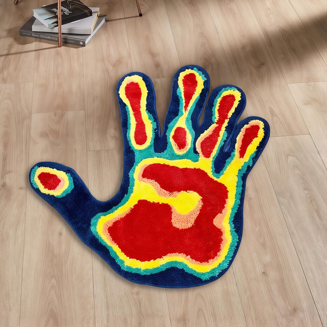 Cool Heat Map Handprint Home Rug, Unique Soft Tufted Heatmap Handprint ...