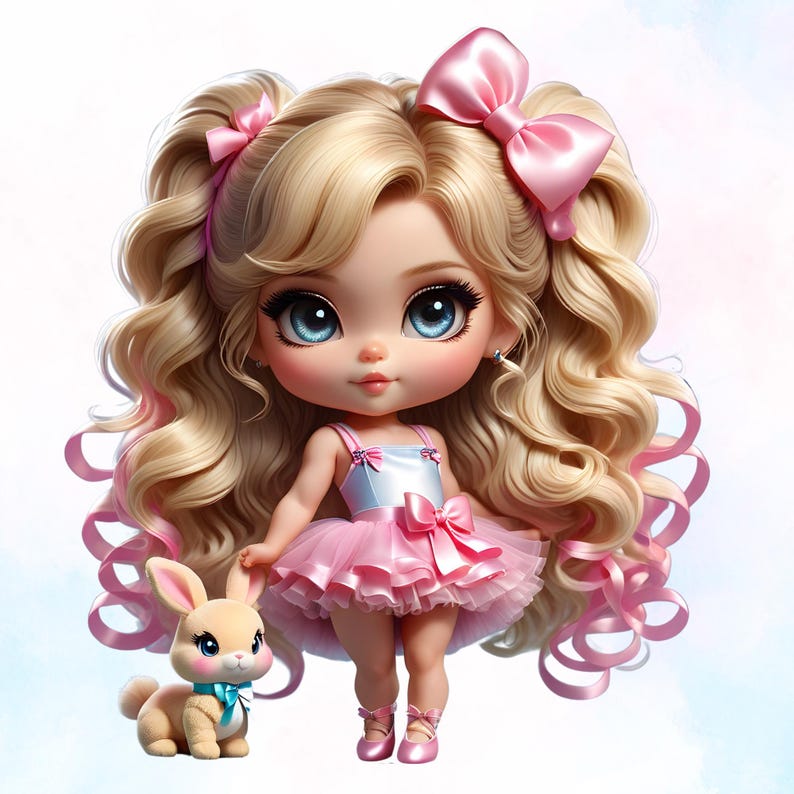 21 Cute Blonde Chibi Doll Clipart, Chibi Character PNG Set, Gorgeous ...
