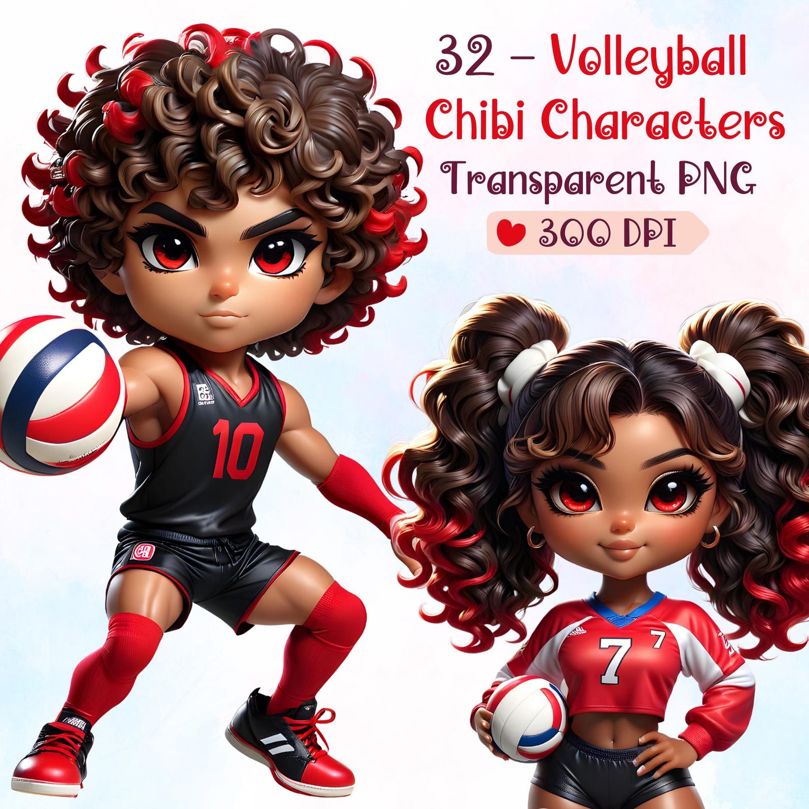 32 Volleyball Chibi Characters PNG – Cute Volleyball Player Clipart ...