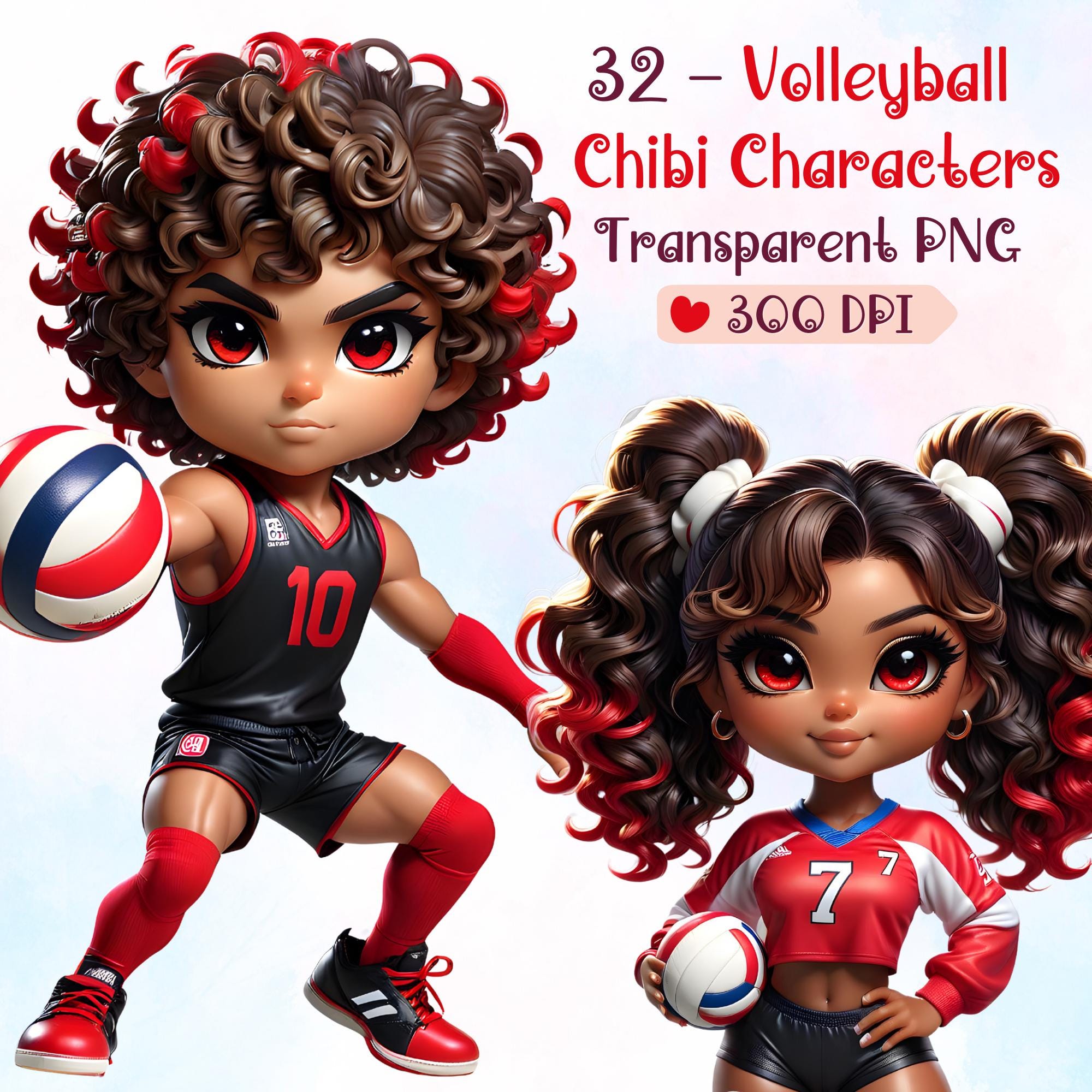 32 Volleyball Chibi Characters PNG – Cute Volleyball Player Clipart ...