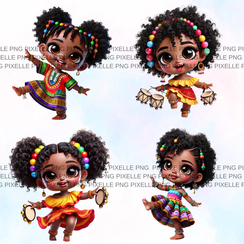 17 Afro Chibi Girl Clipart Bundle, Black Girl Chibi Clipart, High ...