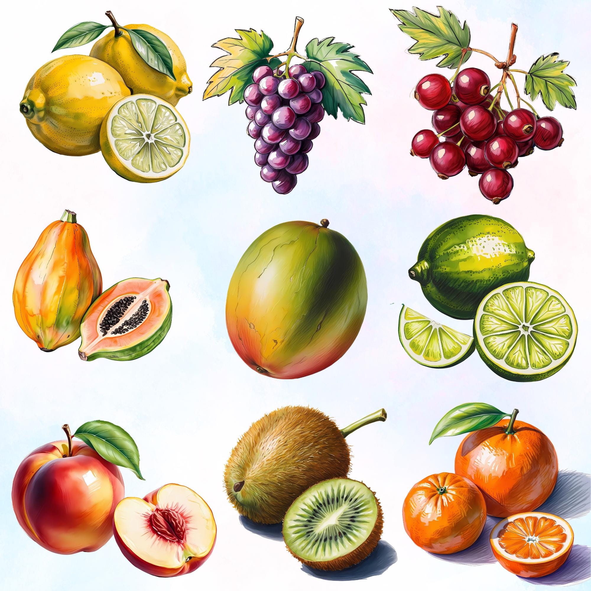 72 Watercolor Fruit PNG Bundle, High-resolution Fruits Clipart, Digital ...