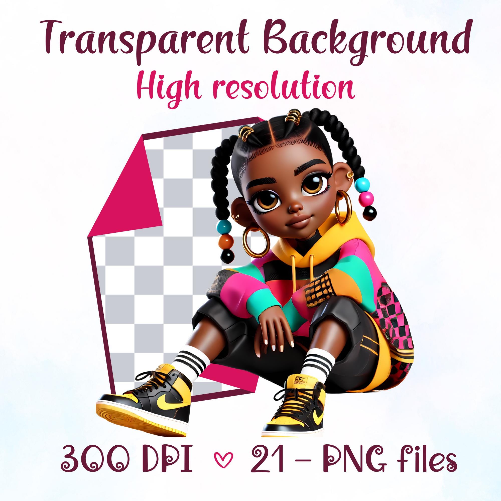 21 Afro Hip-hop Chibi Girl Clipart, Urban Style Characters, Graffiti ...