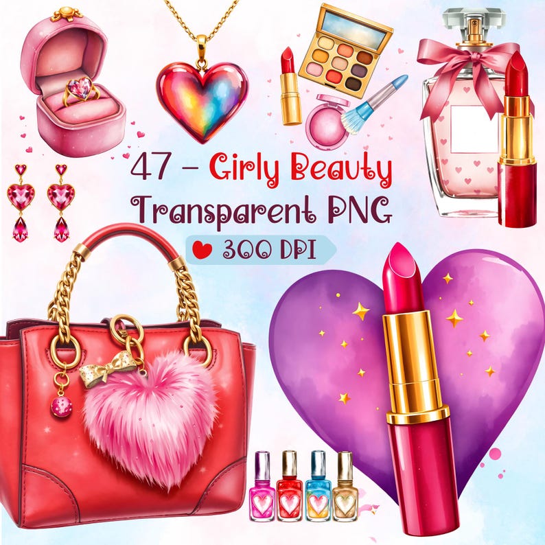 47 Girly Beauty Fashion PNG Bundle, Digital Planner Feminine Makeup ...
