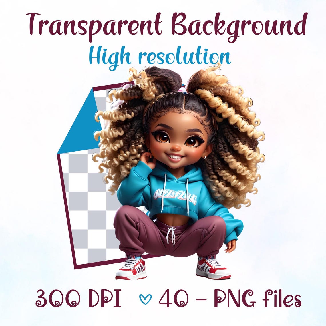 40 Afro Chibi Girl PNG Bundle – African Chibi Doll Digital Art – Cute ...