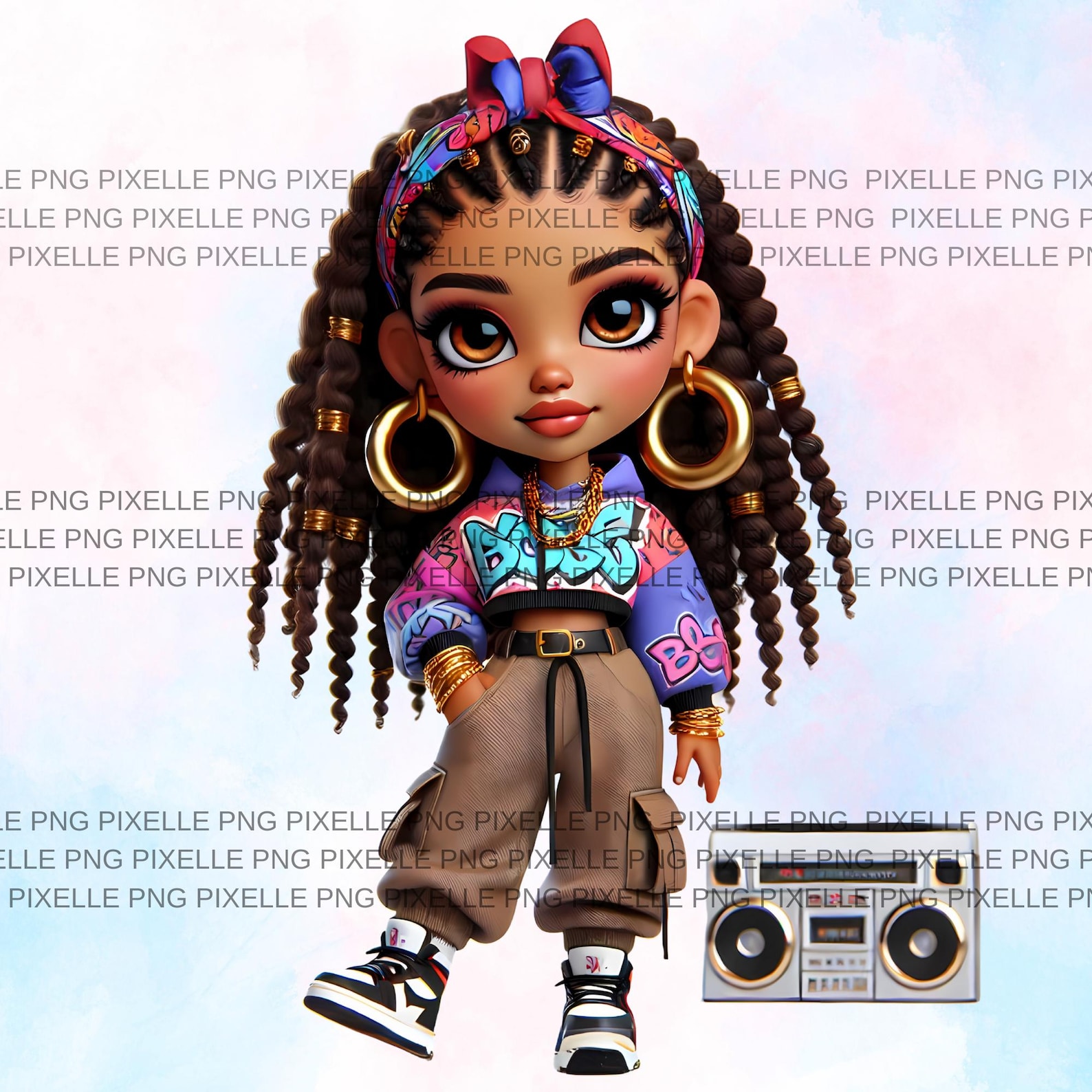 21 Afro Hip-hop Chibi Girl Clipart, Urban Style Characters, Graffiti ...