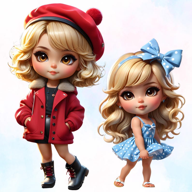 21 Cute Blonde Chibi Doll Clipart, Chibi Character PNG Set, Gorgeous ...