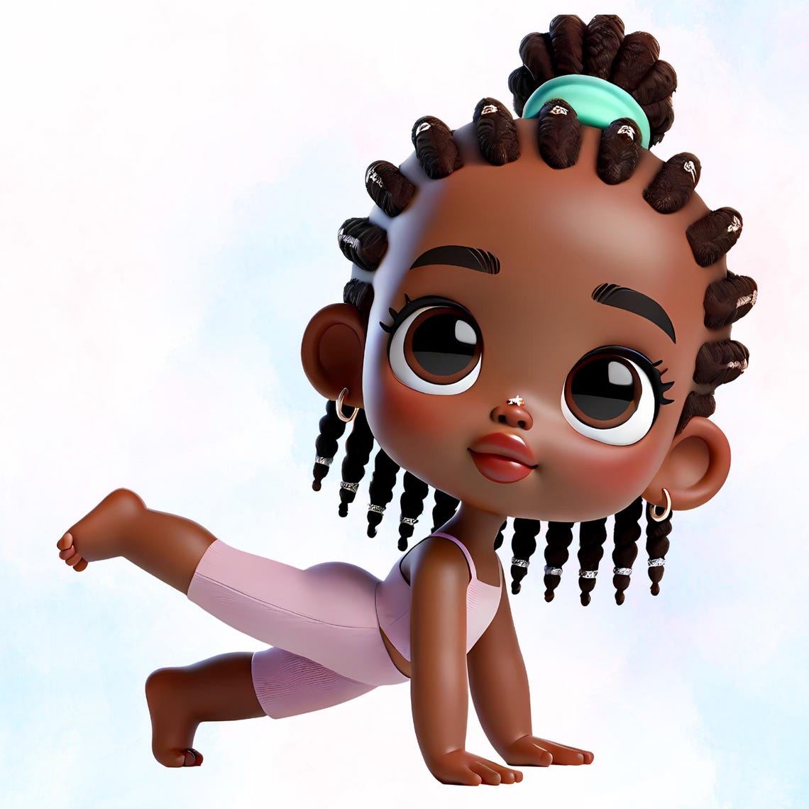 34 Chibi African Yoga Girls PNG Bundle, Afro Baby Doll Yoga Pose PNG ...