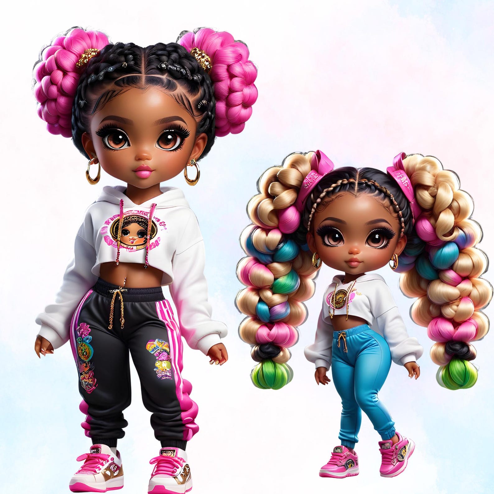 40 Afro Chibi Girl PNG Bundle – African Chibi Doll Digital Art – Cute ...