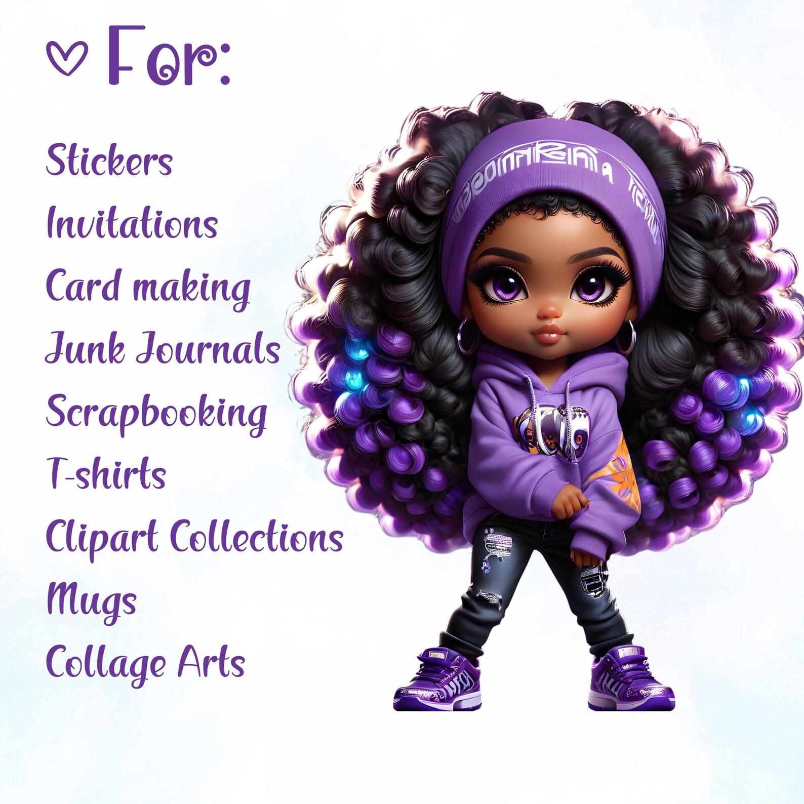 40 Afro Chibi Girl PNG Bundle – African Chibi Doll Digital Art – Cute ...