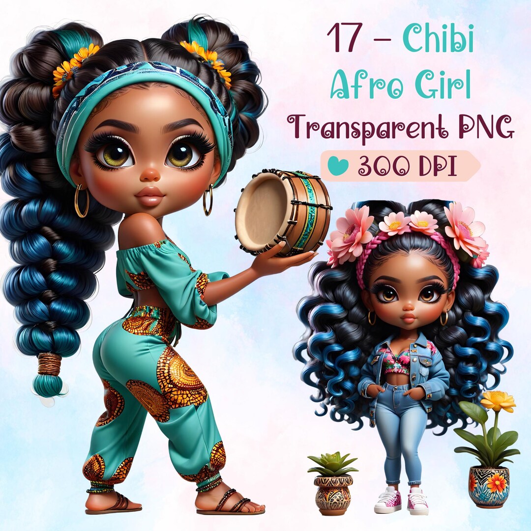 Chibi Afro Girl Clipart – 17 Doll PNG Graphics (digital Download) - Etsy