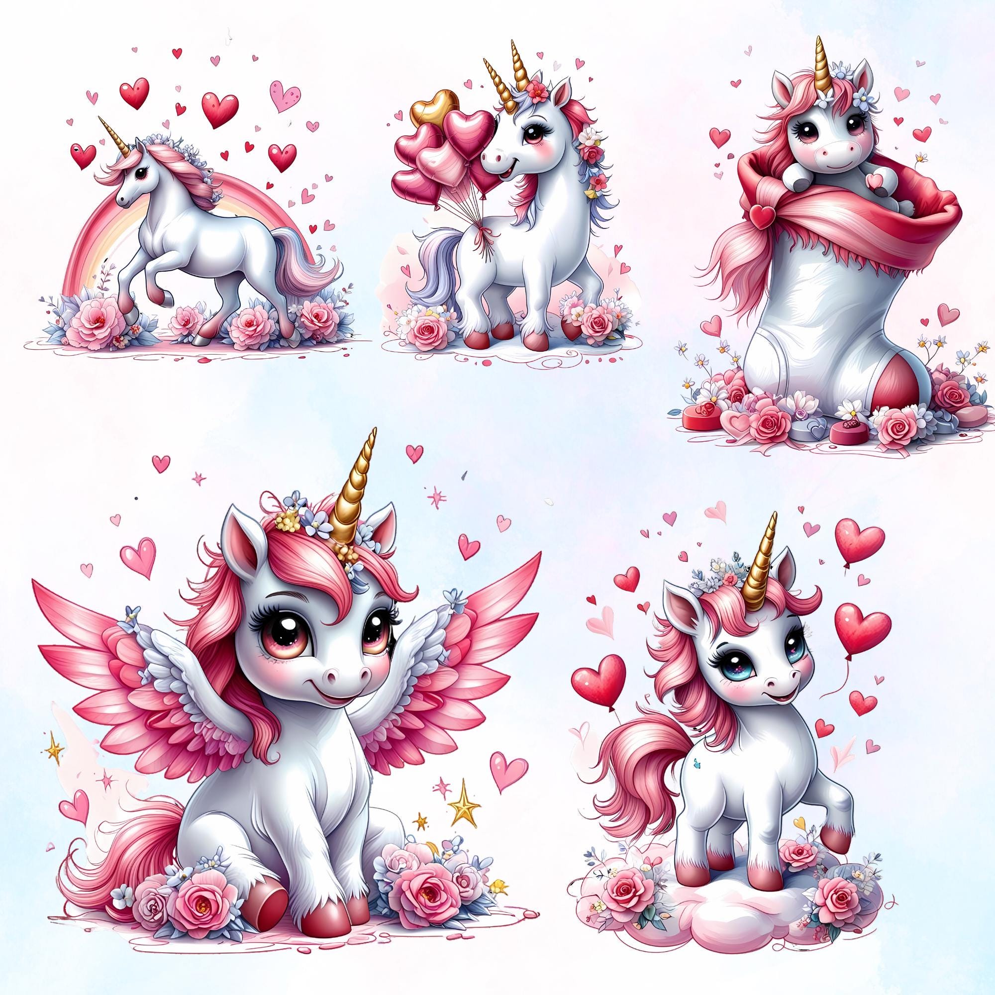 Valentine Unicorn PNG Bundle – Floral Clipart, Sublimation Designs ...