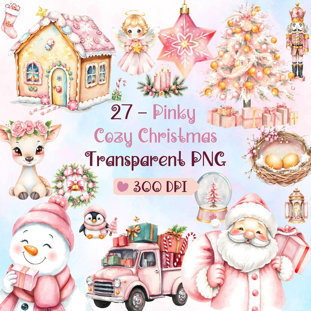 27 Pinky Christmas PNG Bundle, Watercolor Christmas Theme, High-quality ...