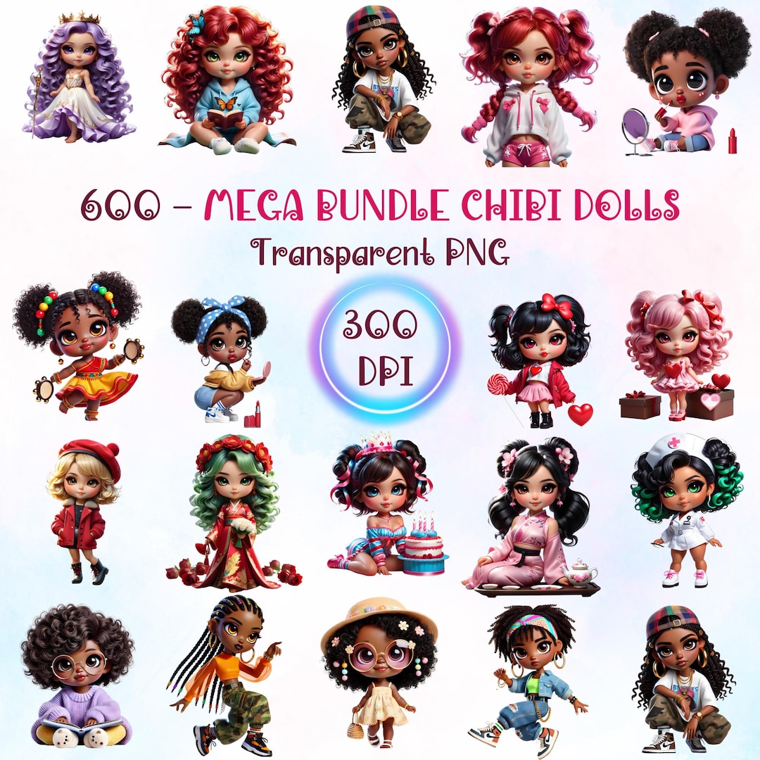 Méga lot de 600 poupées Chibi PNG - Clipart filles chibi ...