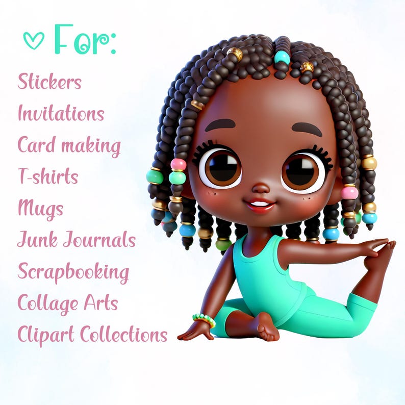 34 Chibi African Yoga Girls PNG Bundle, Afro Baby Doll Yoga Pose PNG ...