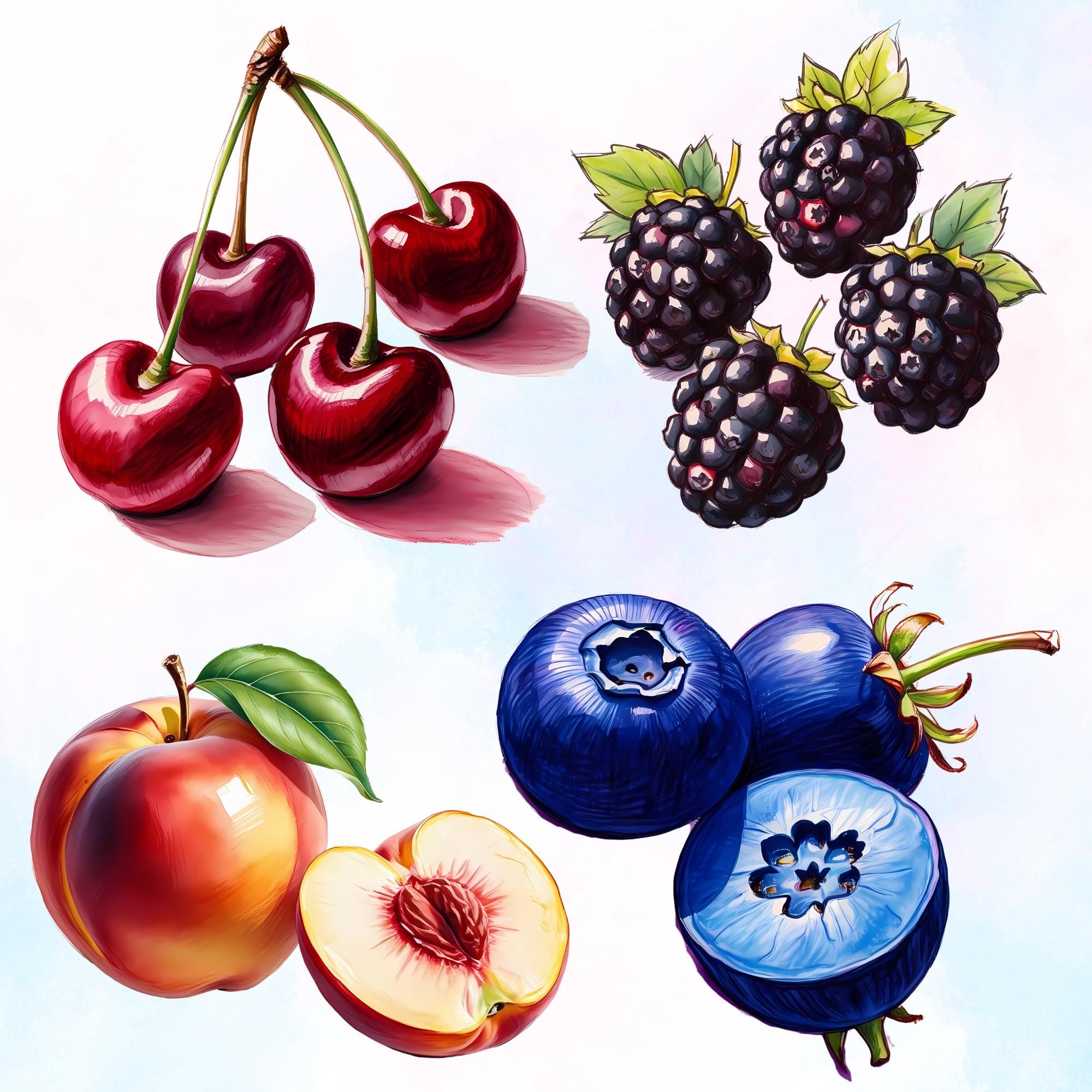 72 Watercolor Fruit PNG Bundle, High-resolution Fruits Clipart, Digital ...